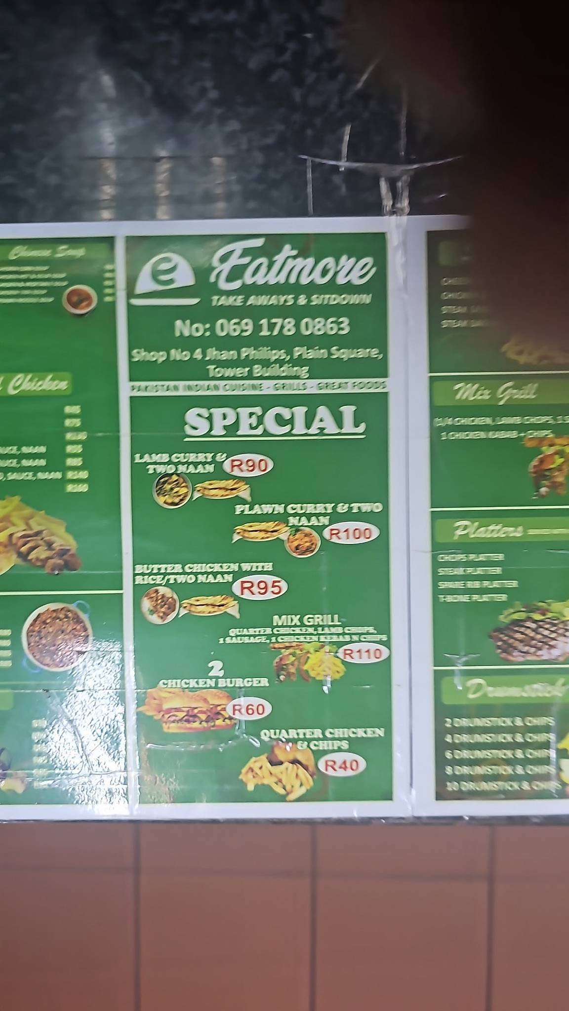 Menu at Eatmore restaurant, Paarl