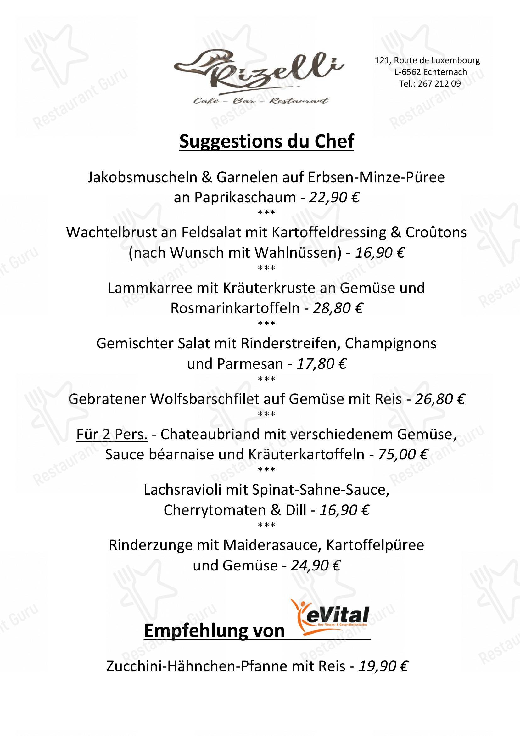 Speisekarte von Rizelli Restaurant-Pizzeria (Nonnemillen Center ...
