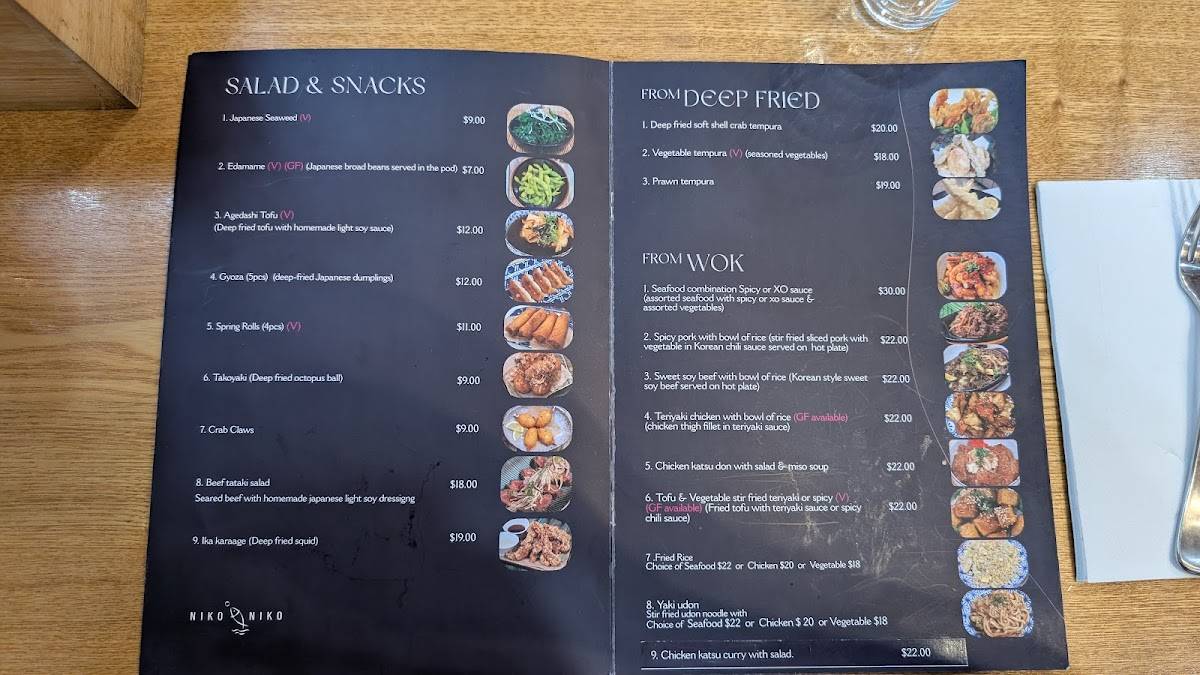 Menu at Niko Niko Echuca restaurant, Echuca