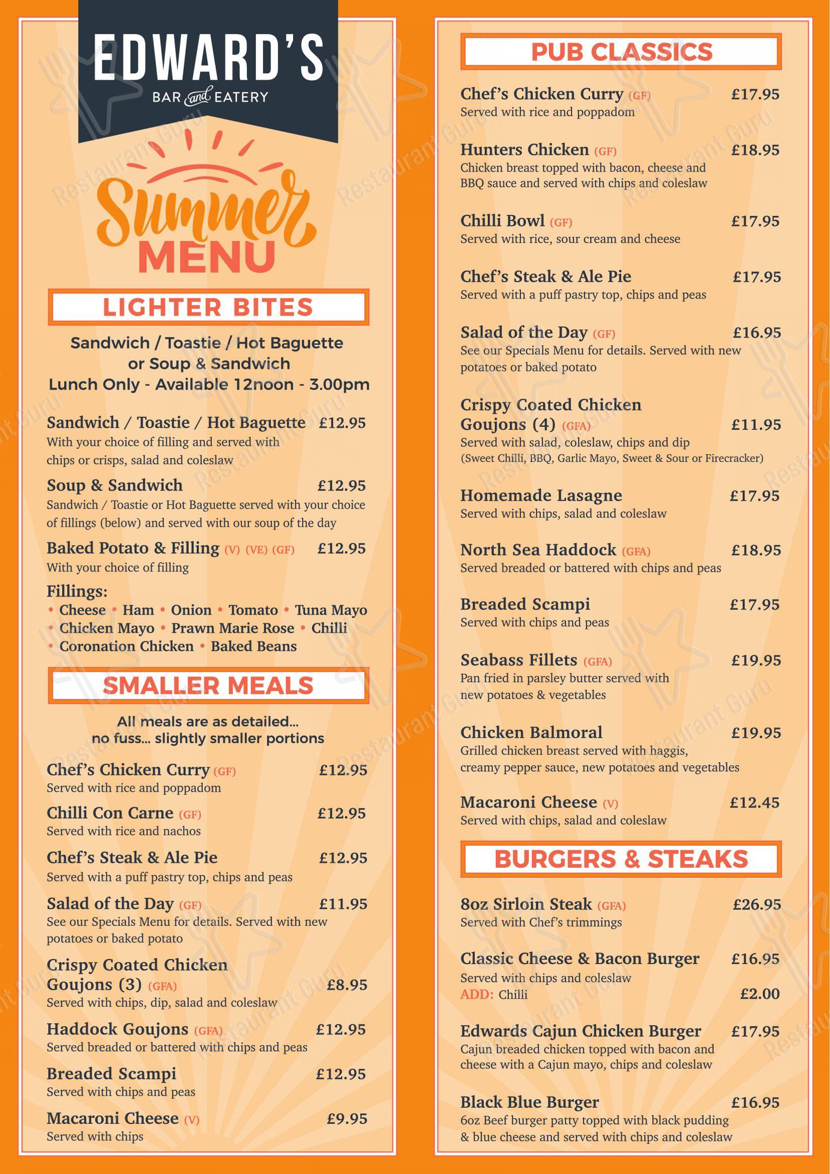 Menu at Edward's pub & bar, Inverurie