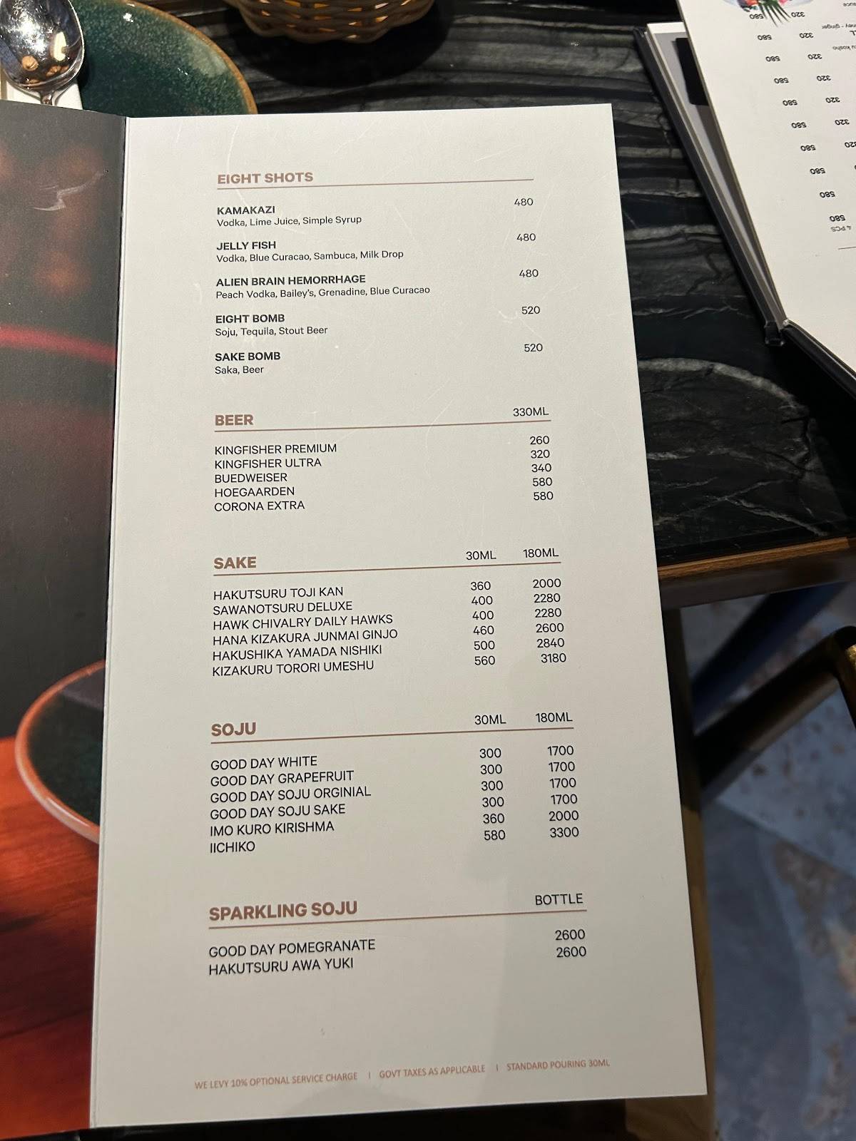 Menu at Eight, Bengaluru
