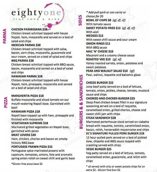 Menu at 81 Bistro & Taphouse restaurant, Berwick