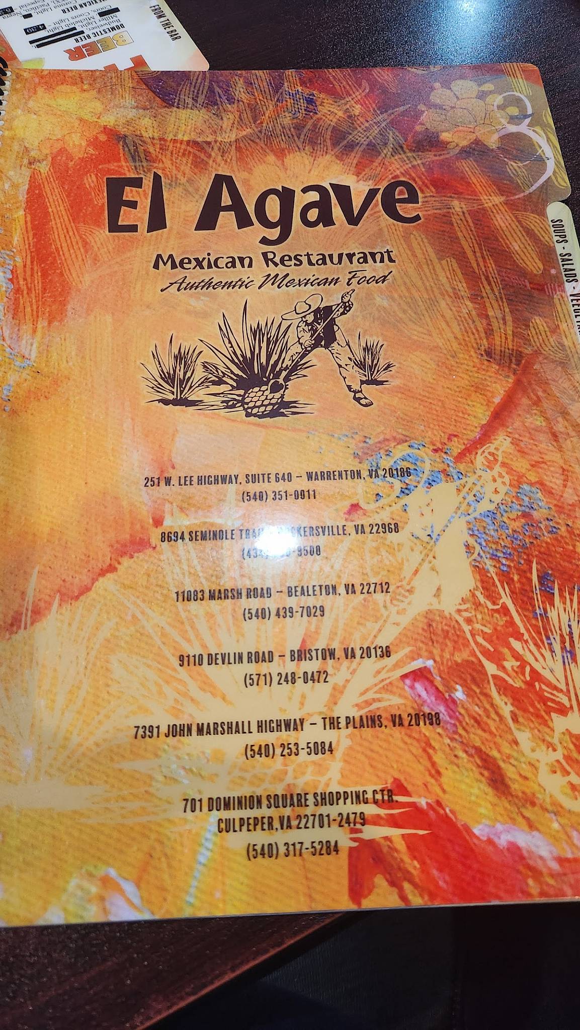 Menu at El Agave 4 restaurant, Bealeton