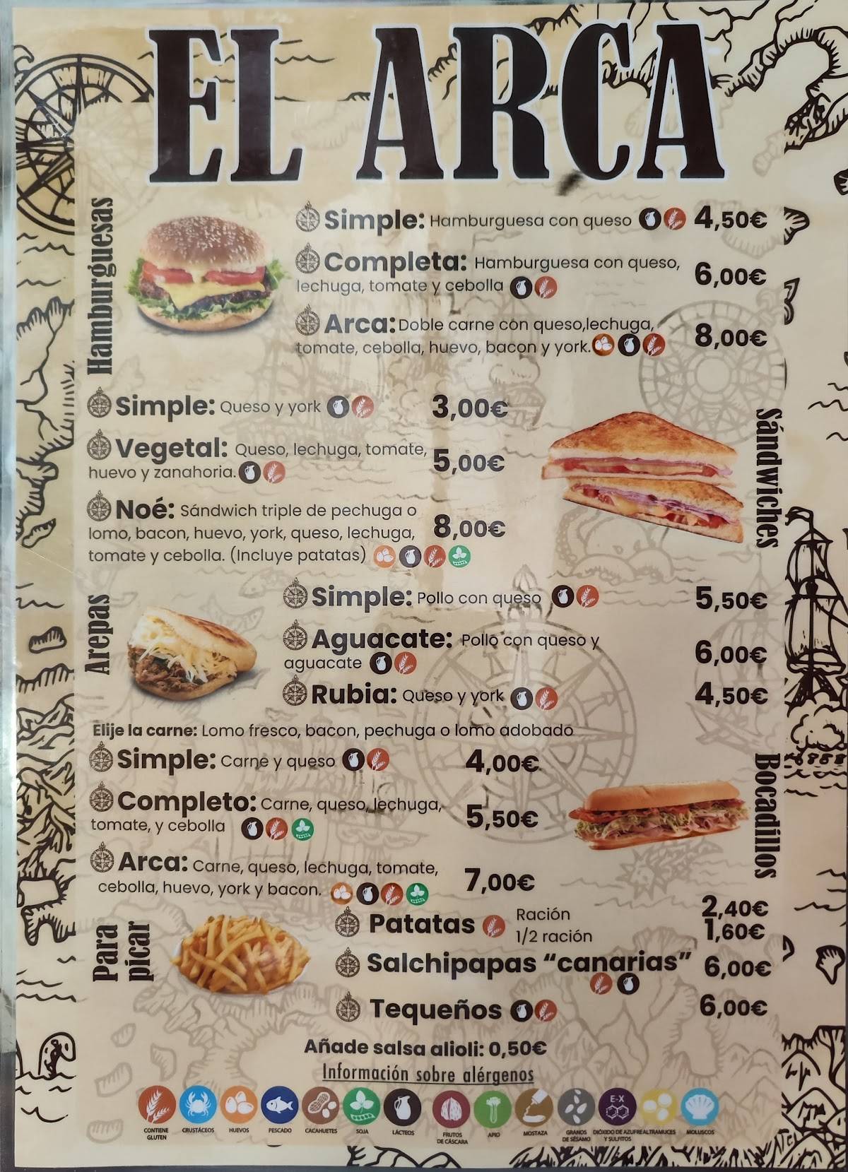 Menu at El Arca pub & bar, Ponteareas