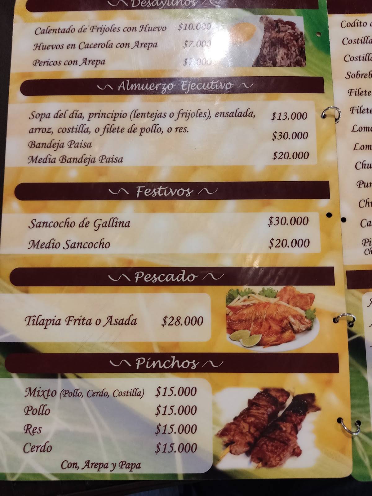Menu at El Arepazo Especial restaurant, Cali