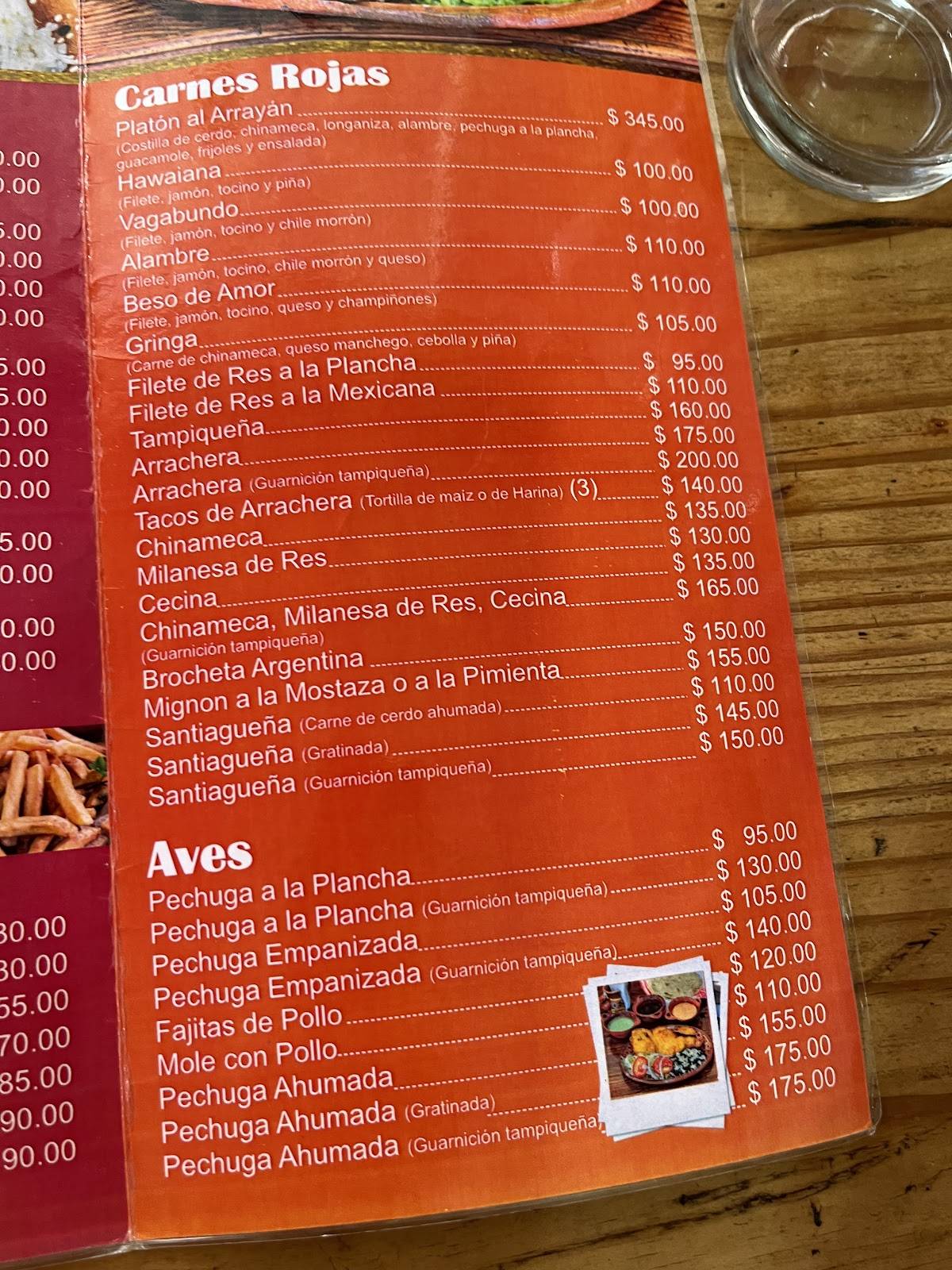 Carta del restaurante El Arrayán, Minatitlán