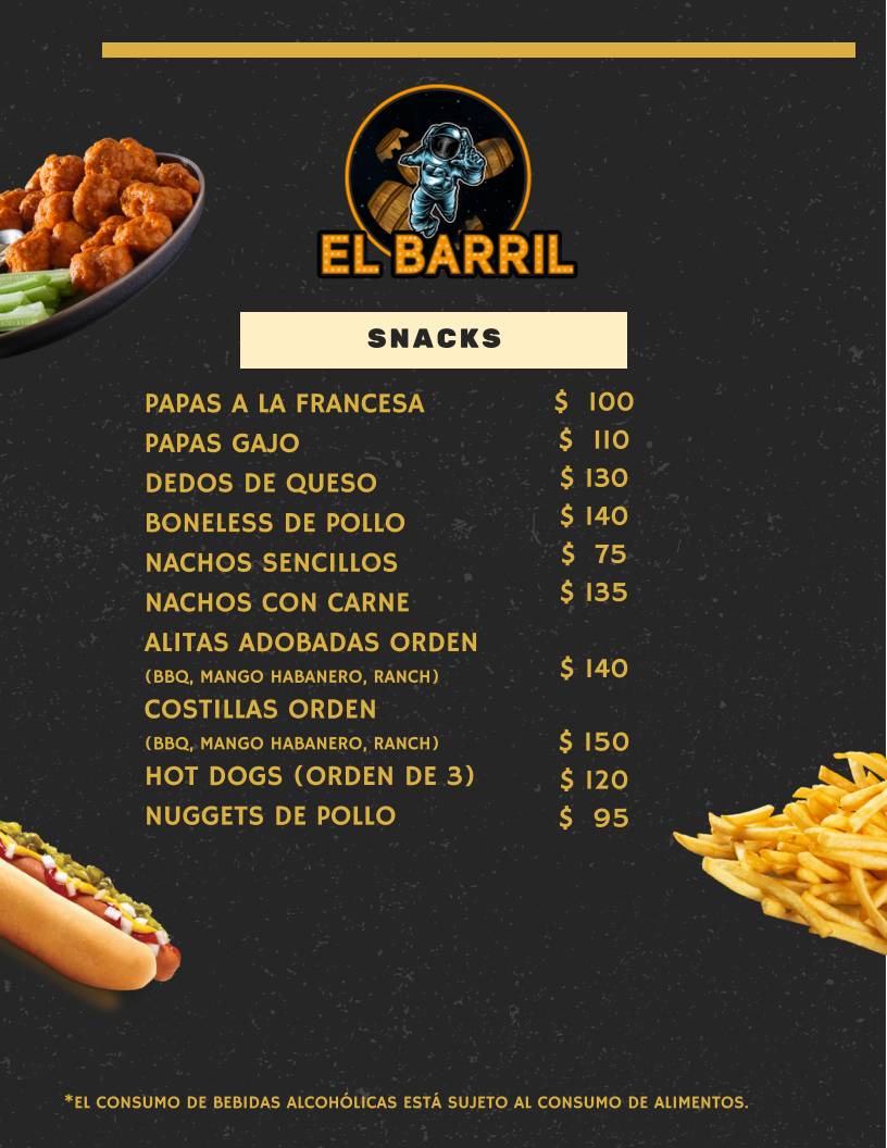 Menu at El Barril Tezontle, Mexico City