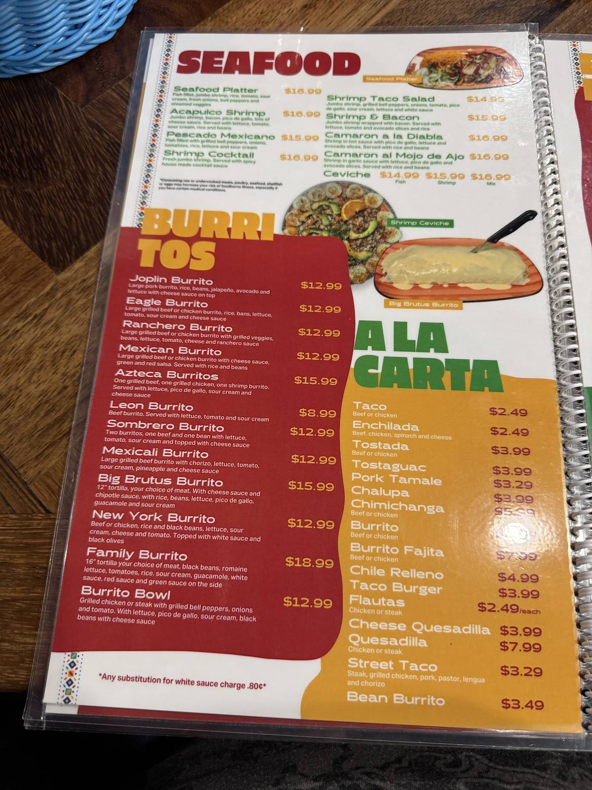 Carta del restaurante El Caballo del Oro Joplin, Joplin
