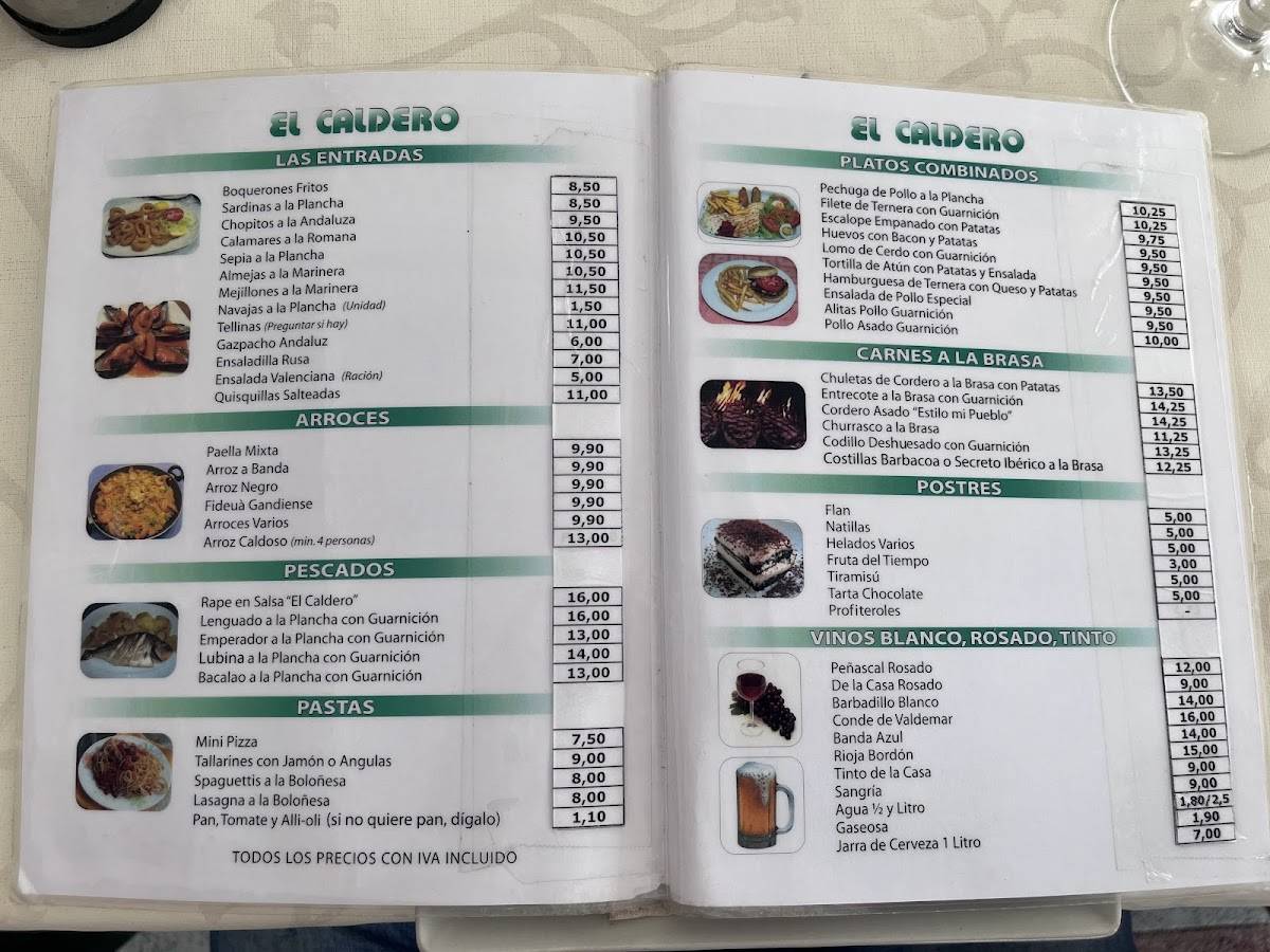 Carta de cafetería El Caldero, Grau y Playa