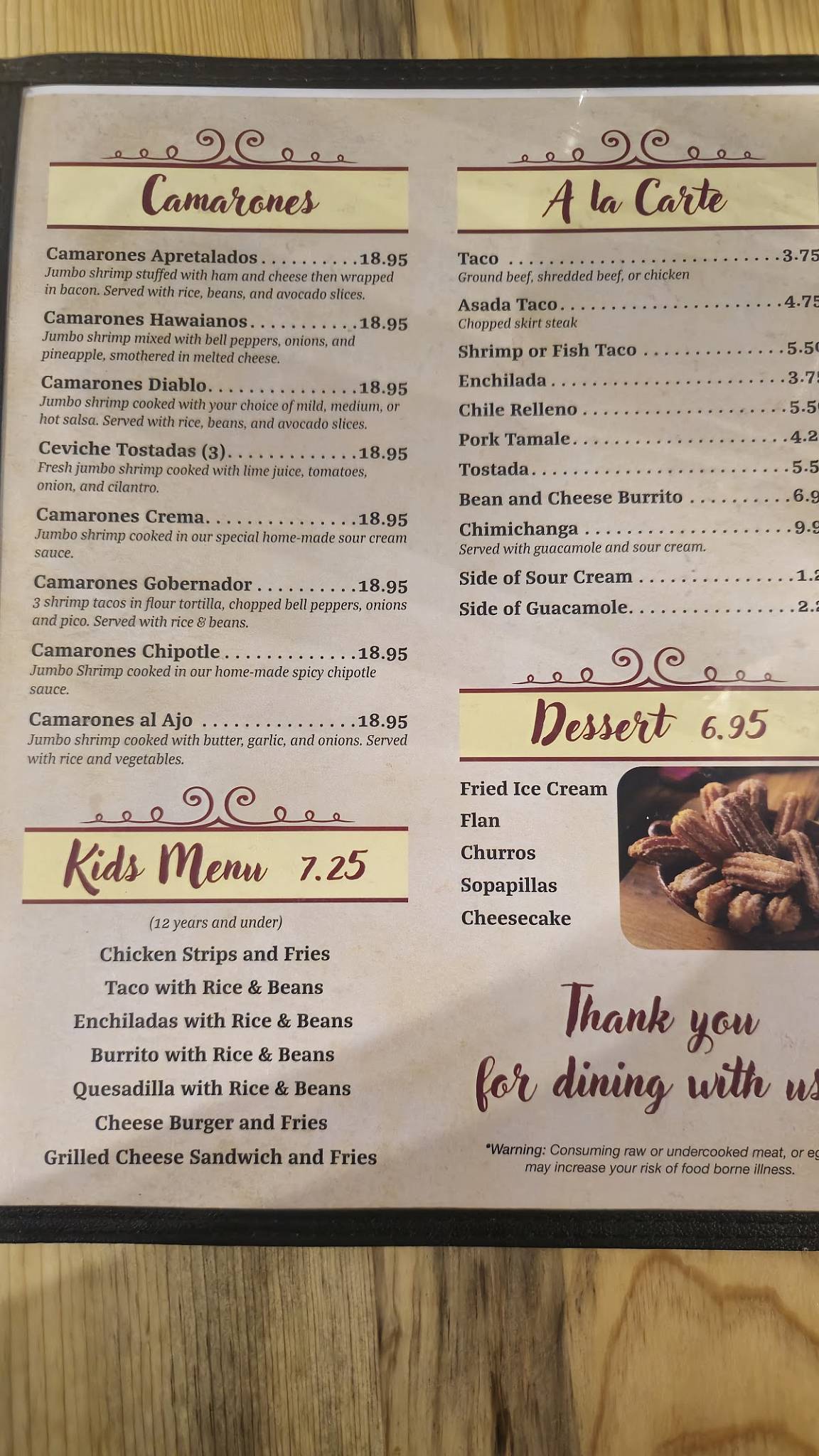 Menu at El Campestre Mexican Restaurant, Cortez