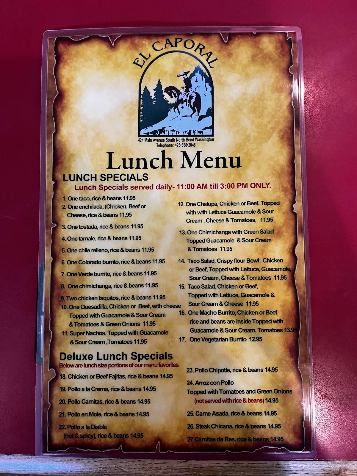 Menu at El Caporal Mexican Restaurant, North Bend