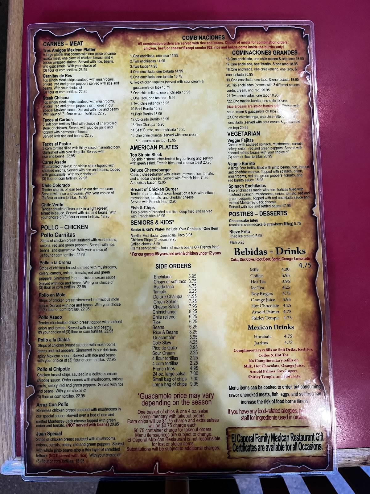 Menu at El Caporal Mexican Restaurant, North Bend