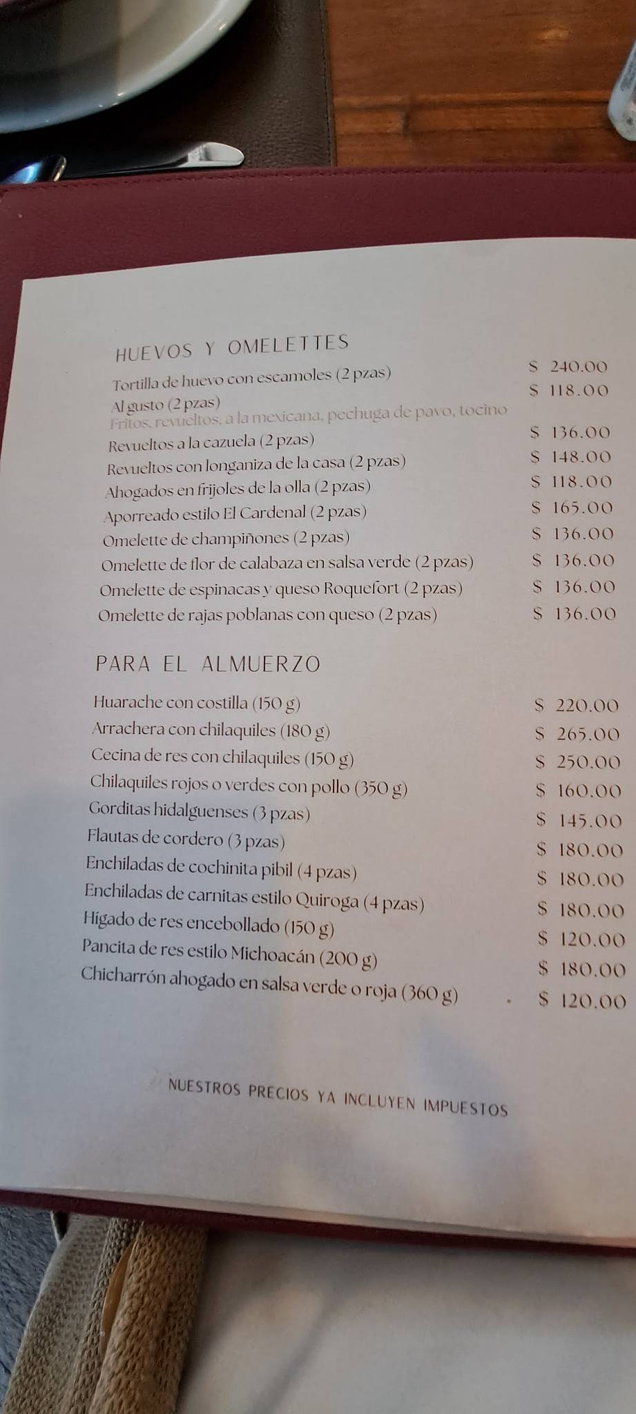 Carta del restaurante El Cardenal Lomas, Ciudad López Mateos, Av. Paseo ...
