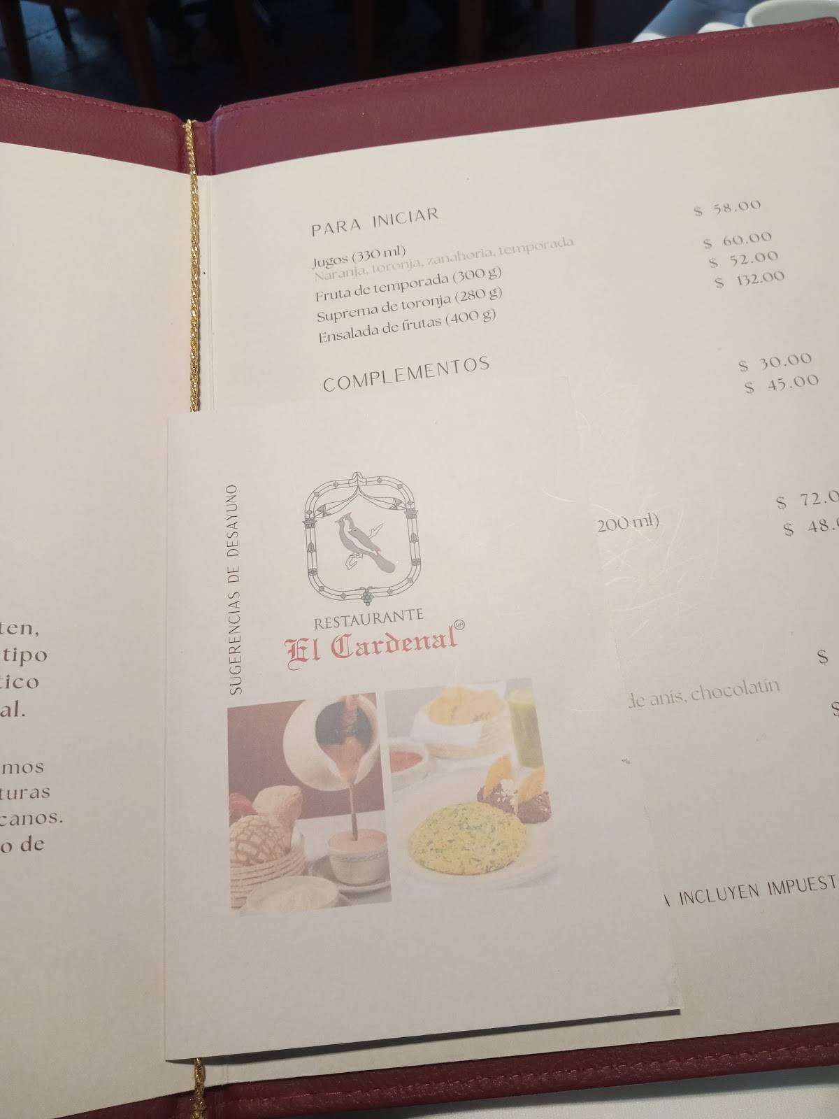 Carta del restaurante El Cardenal Lomas, Ciudad López Mateos, Av. Paseo ...