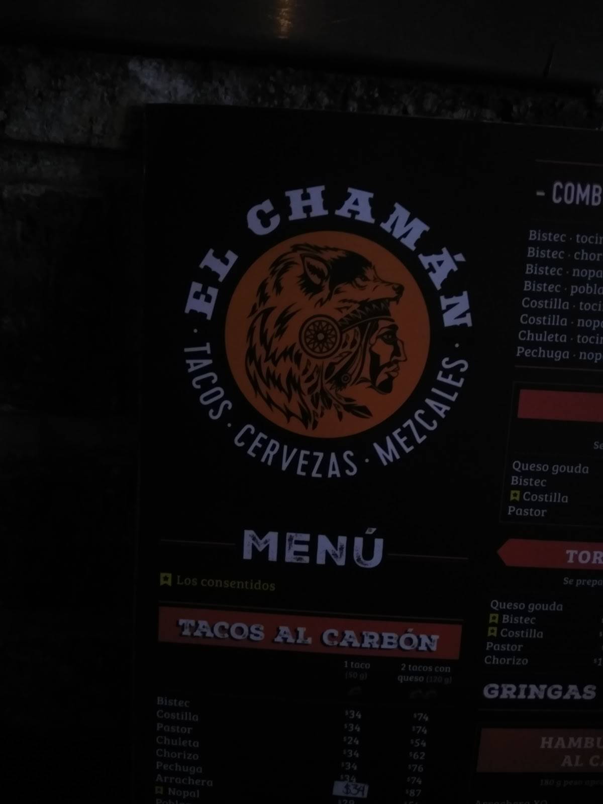 Carta del restaurante Taqueria El Chaman, Ciudad del México
