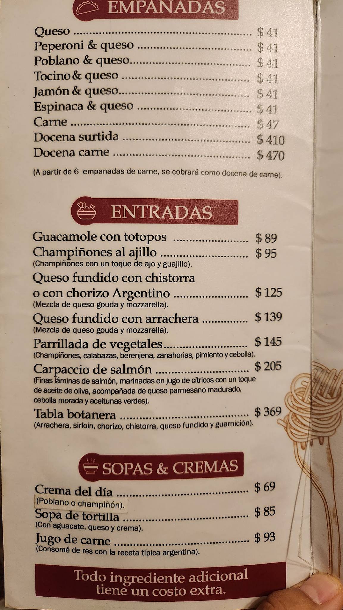 Carta del restaurante El Charrua, Leon