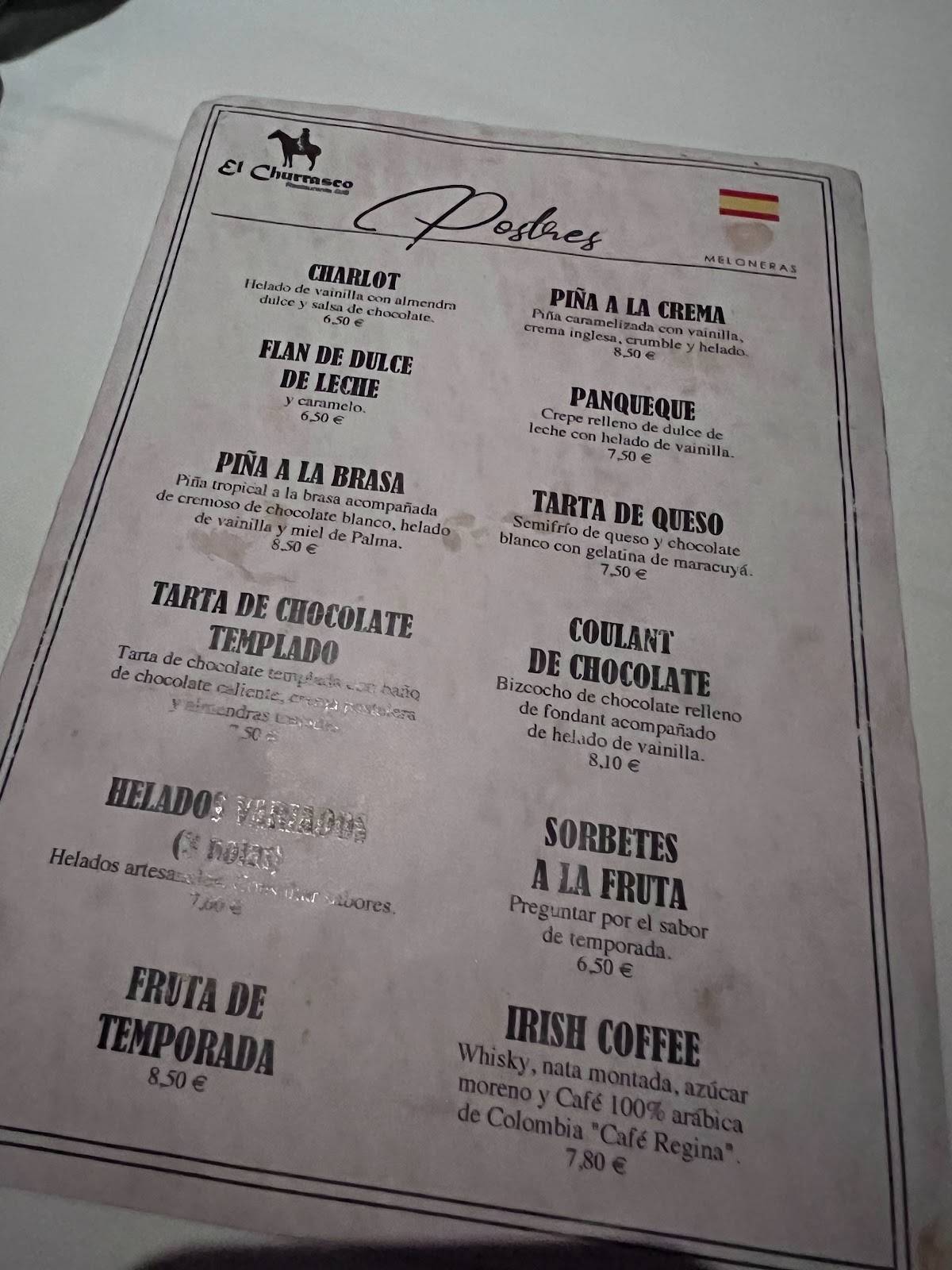Menu at El Churrasco pub & bar, Maspalomas, Anexo Hotel Lopesan Costa ...