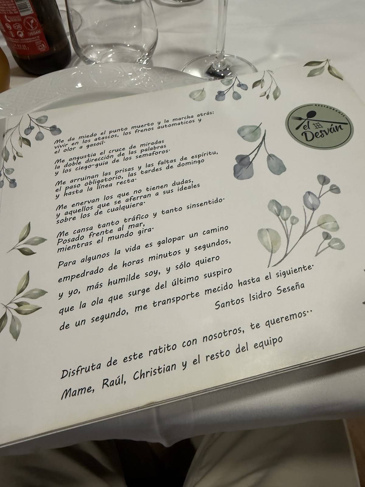 Carta de Restaurante El Desván, Santander