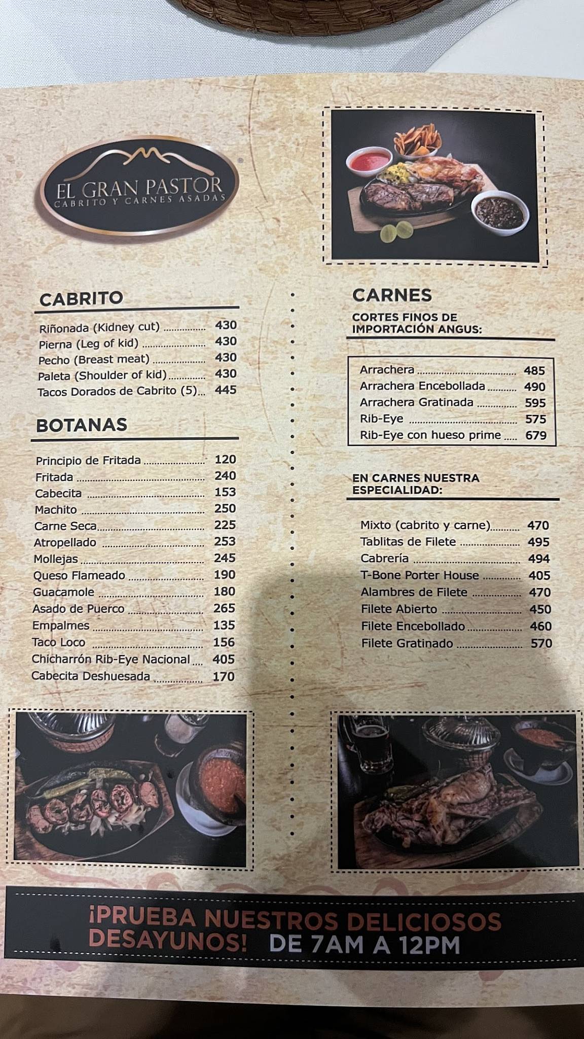 Carta del restaurante El Gran Pastor, Monterrey, Avenida Gonzalitos #702