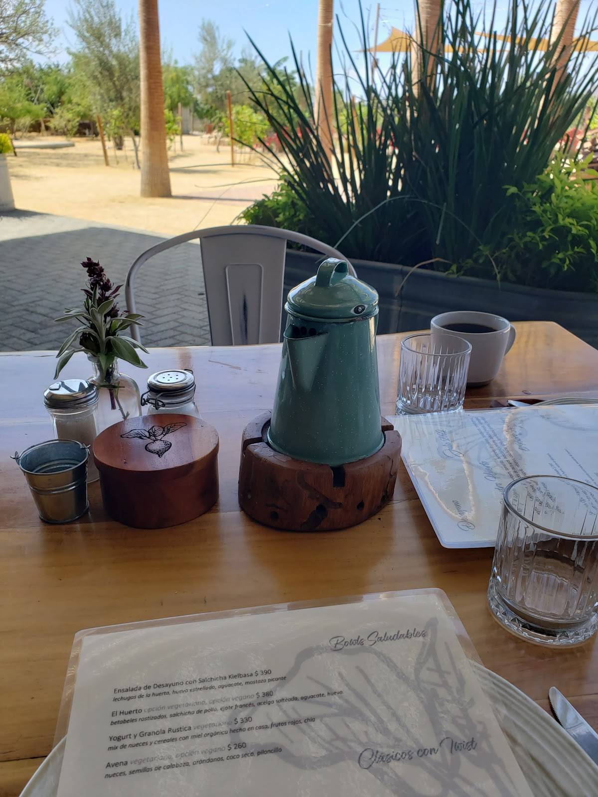 Carta del restaurante El Huerto Farm to Table, Cabo San Lucas