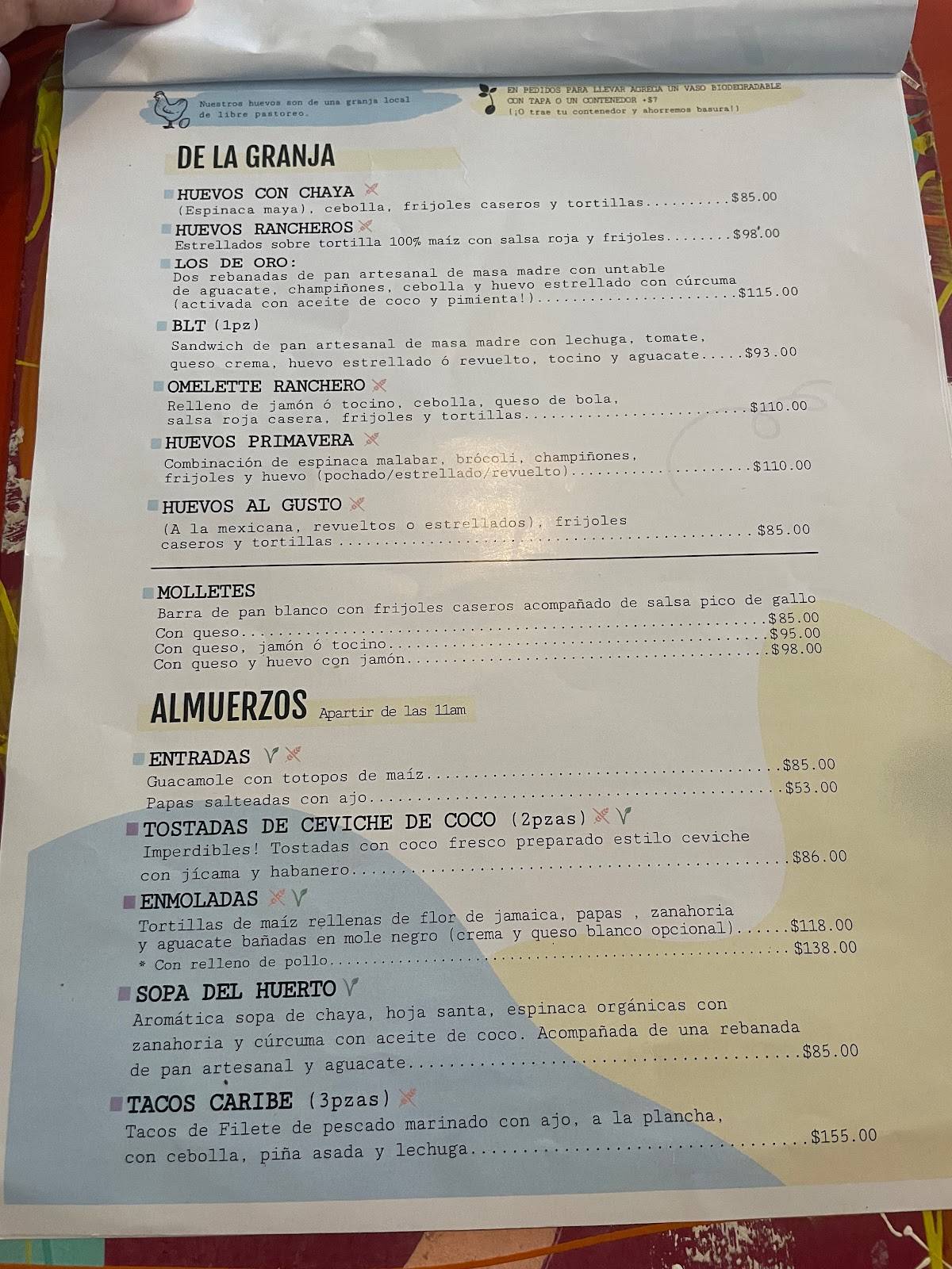 Carta del restaurante El Manatí Bacalar, Bacalar