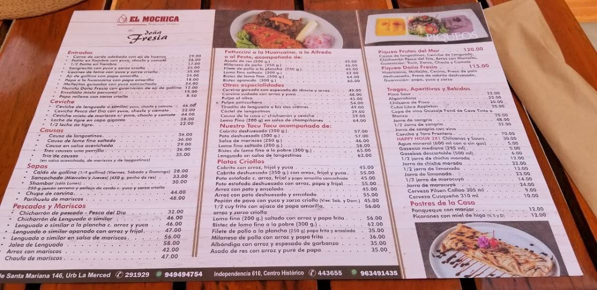 Menu at El Mochica de Doña Fresia Independencia Restaurant, Trujillo