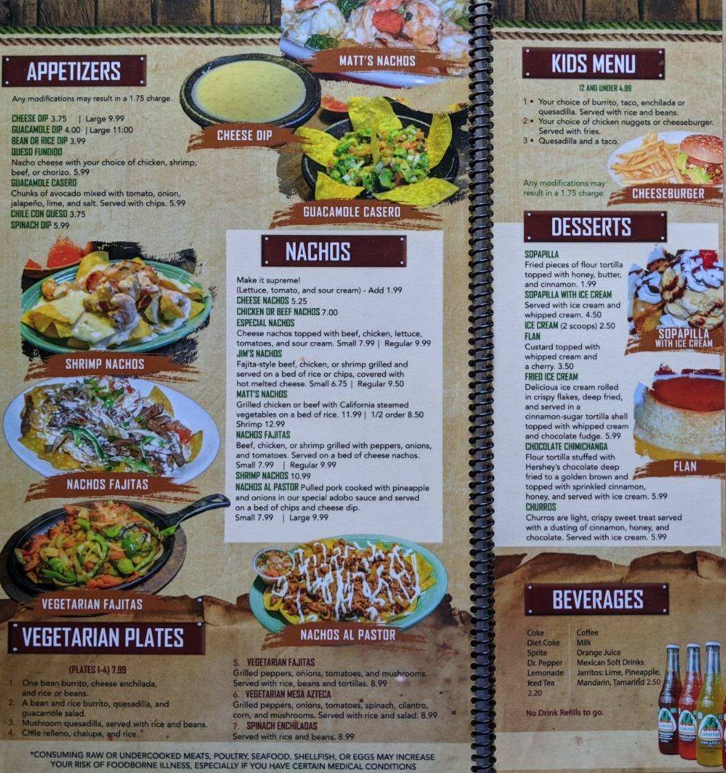 Menu at El Monte Mexican Restaurant, White Bluff