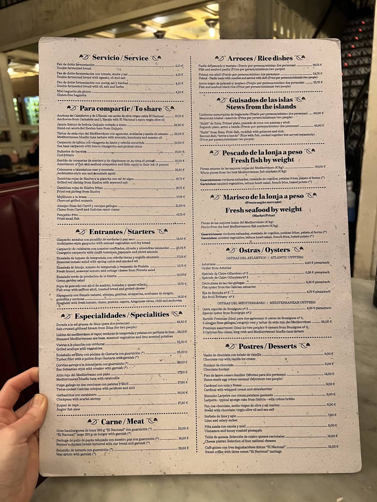 Menu at El Nacional Barcelona, Barcelona, Pg. de Gràcia