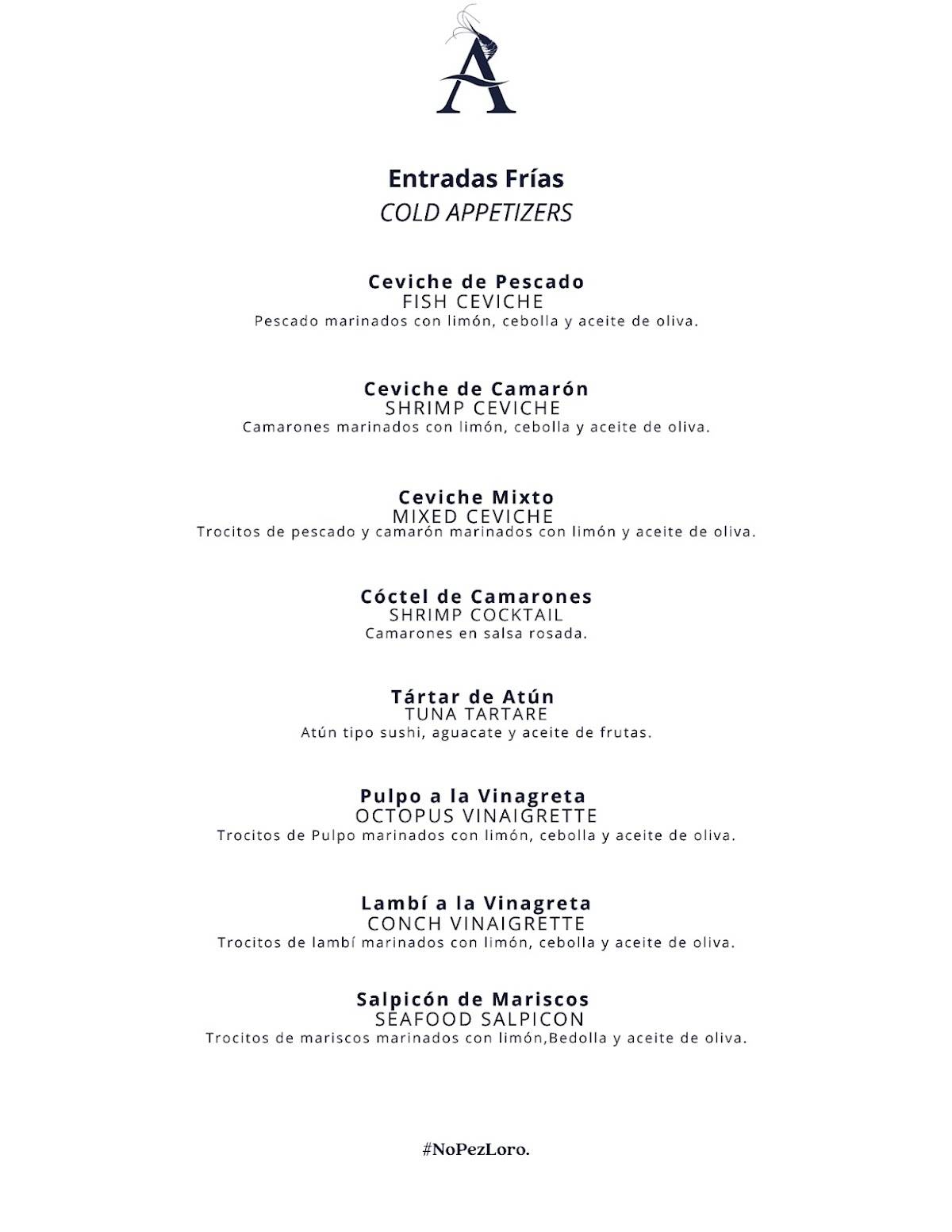Carta de El Navio Bar and Seafood - El Faro, Pedernales