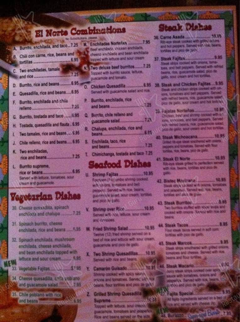 Menu at El Norte Mexican Restaurant, Meridian, MS-19