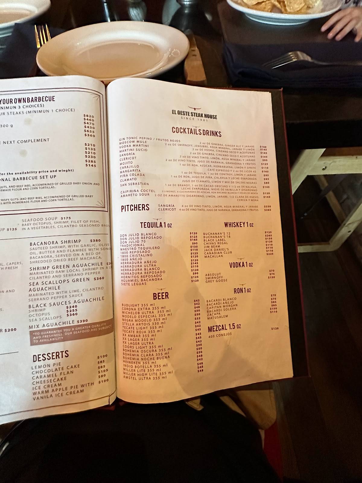 Carta de parrilla El Oeste, Heroica Guaymas, Blvd García López Armida Hotel