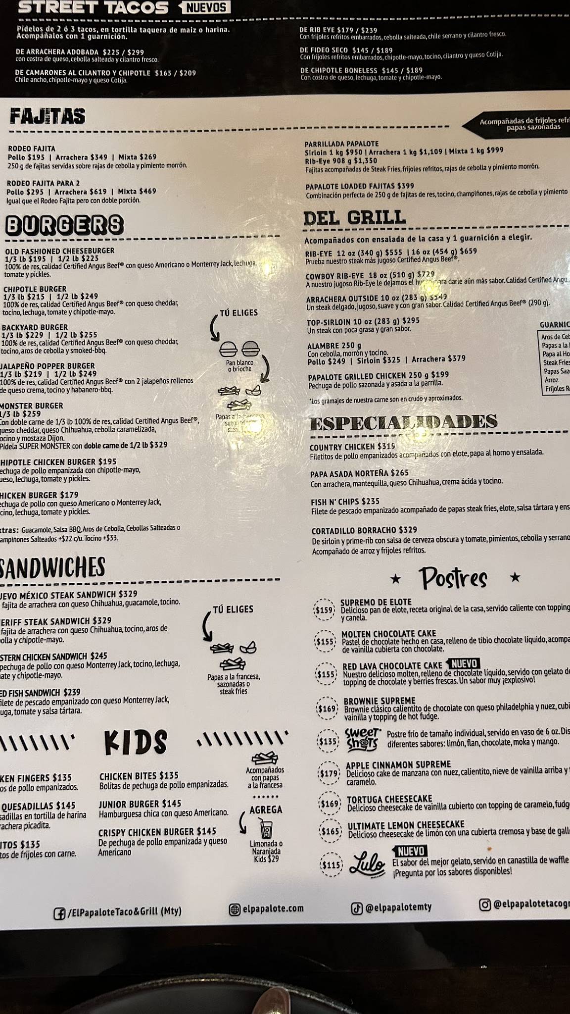 Carta del restaurante El Papalote Taco & Grill Valle, San Pedro Garza ...