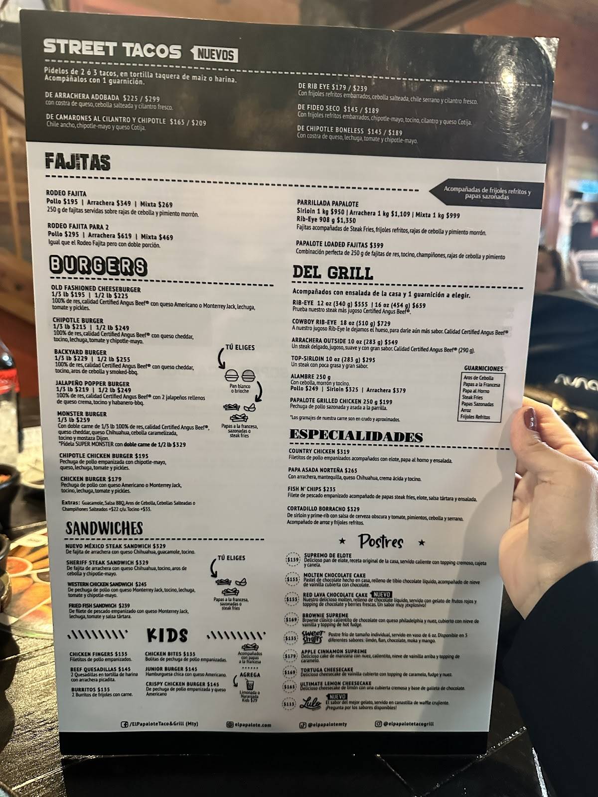 Carta del restaurante El Papalote Taco & Grill Valle, San Pedro Garza ...