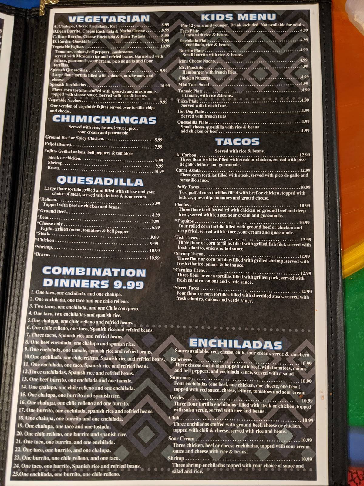 Menu at El Patio Mexican Restaurant, Natchitoches