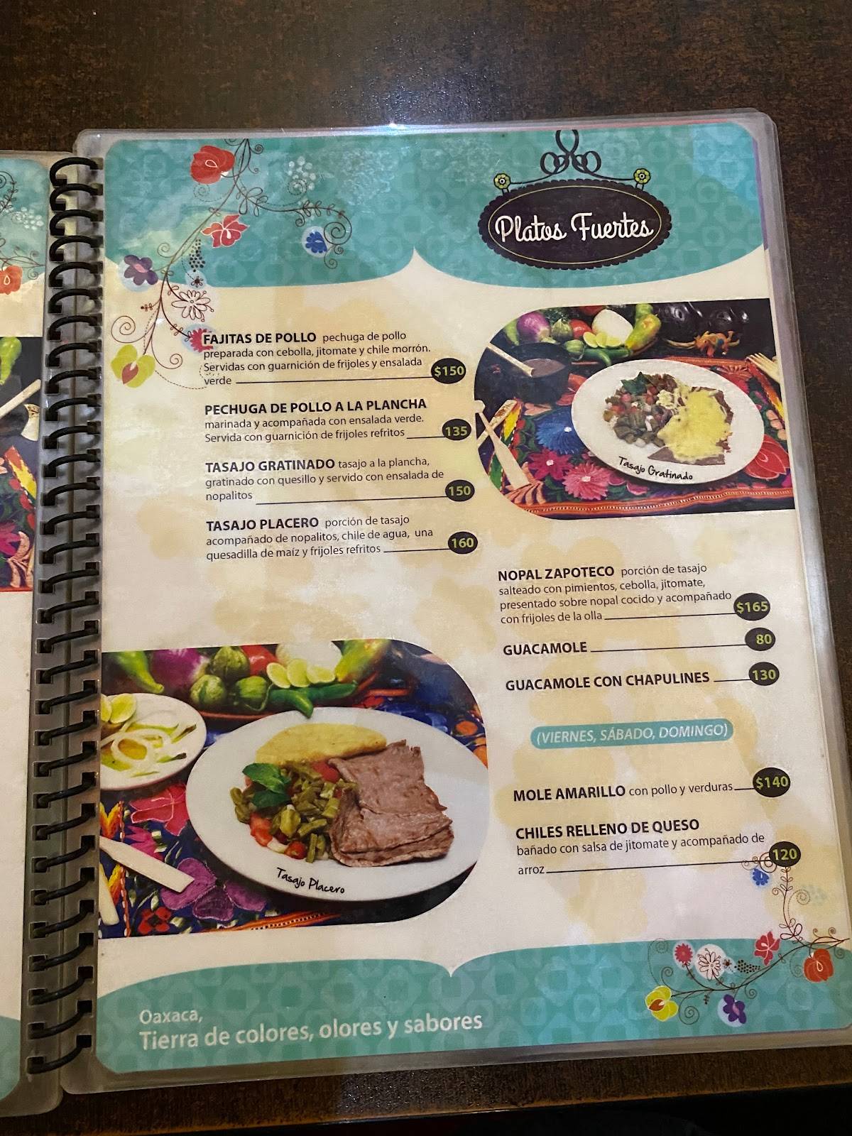 Carta de Restaurante Zandunga, Santiago de Querétaro
