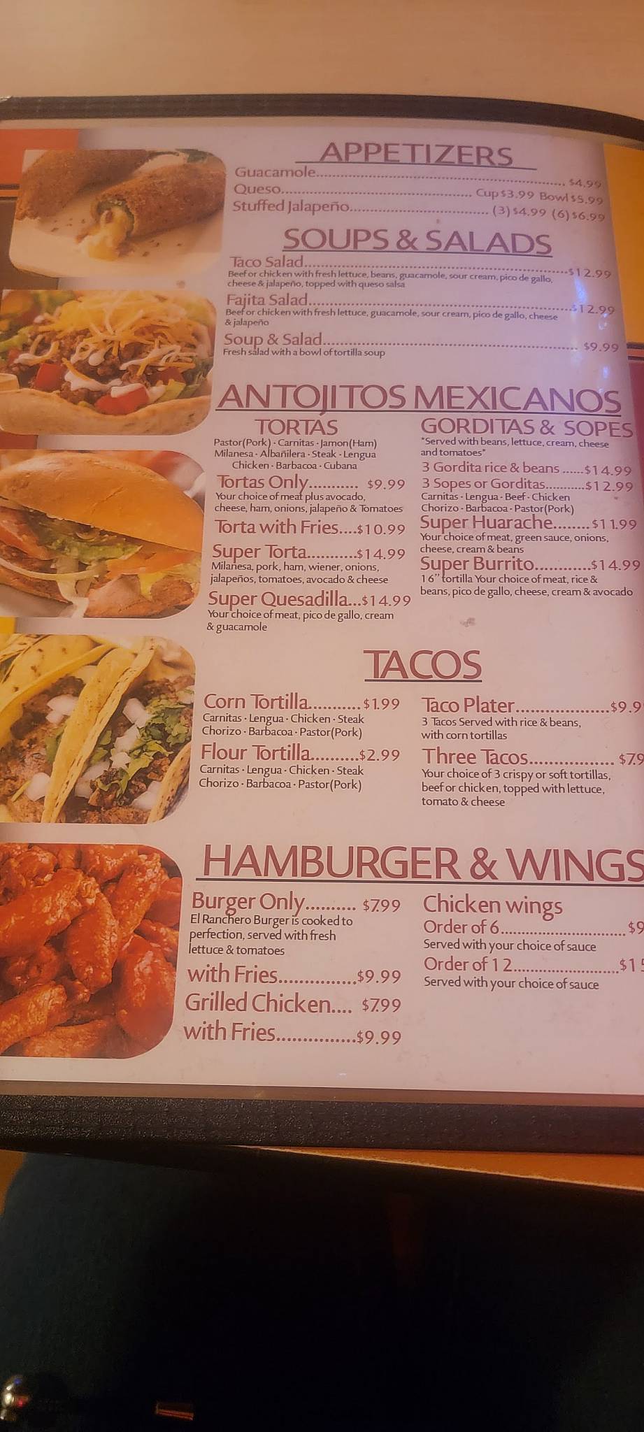 Menu at El Ranchero Mexican Restaurant, Garland