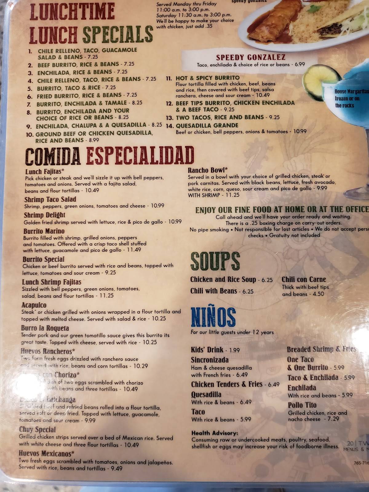 Menu at El Rancho restaurant, Ludington, US-10