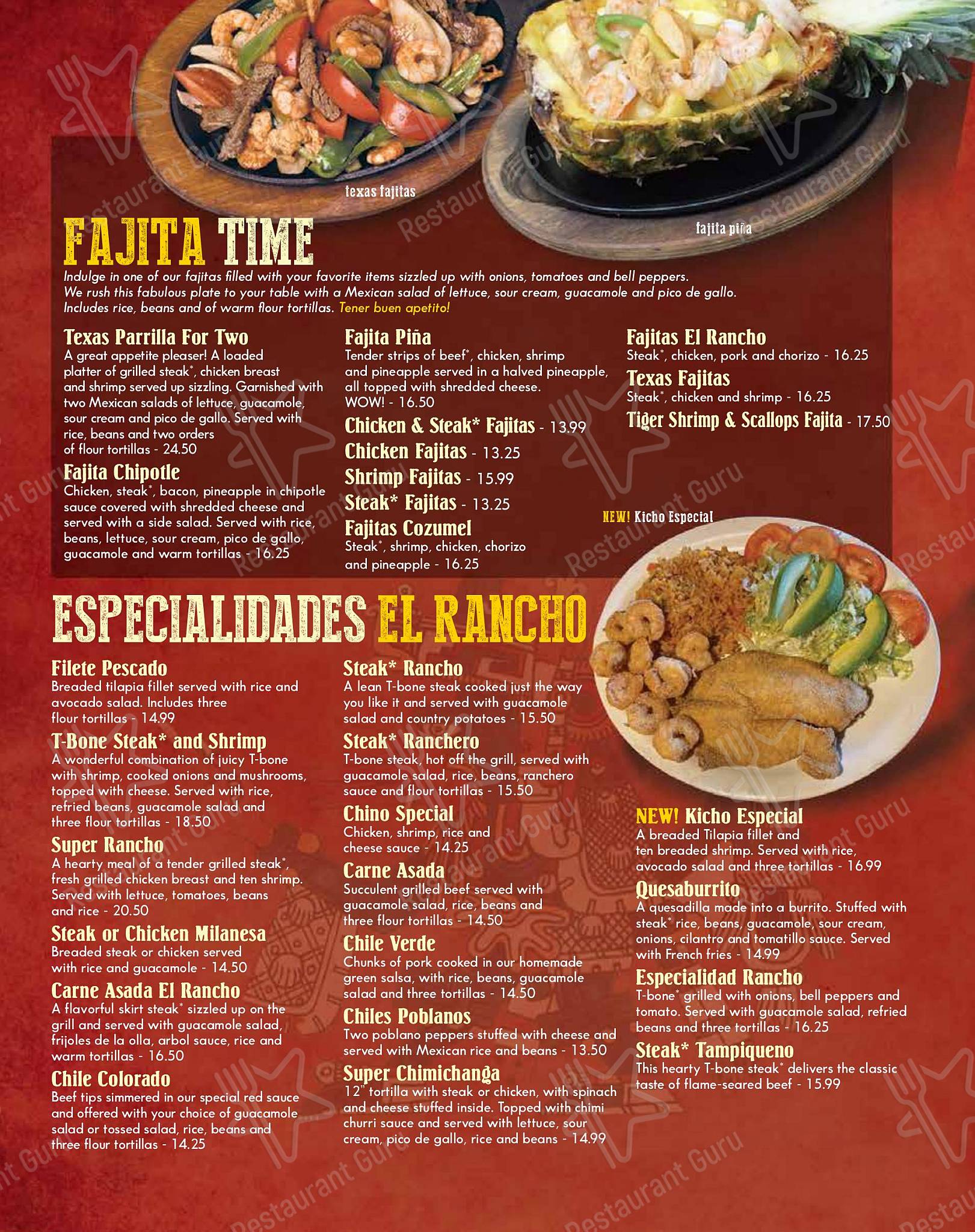 Menu at El Rancho restaurant, Ludington, US-10