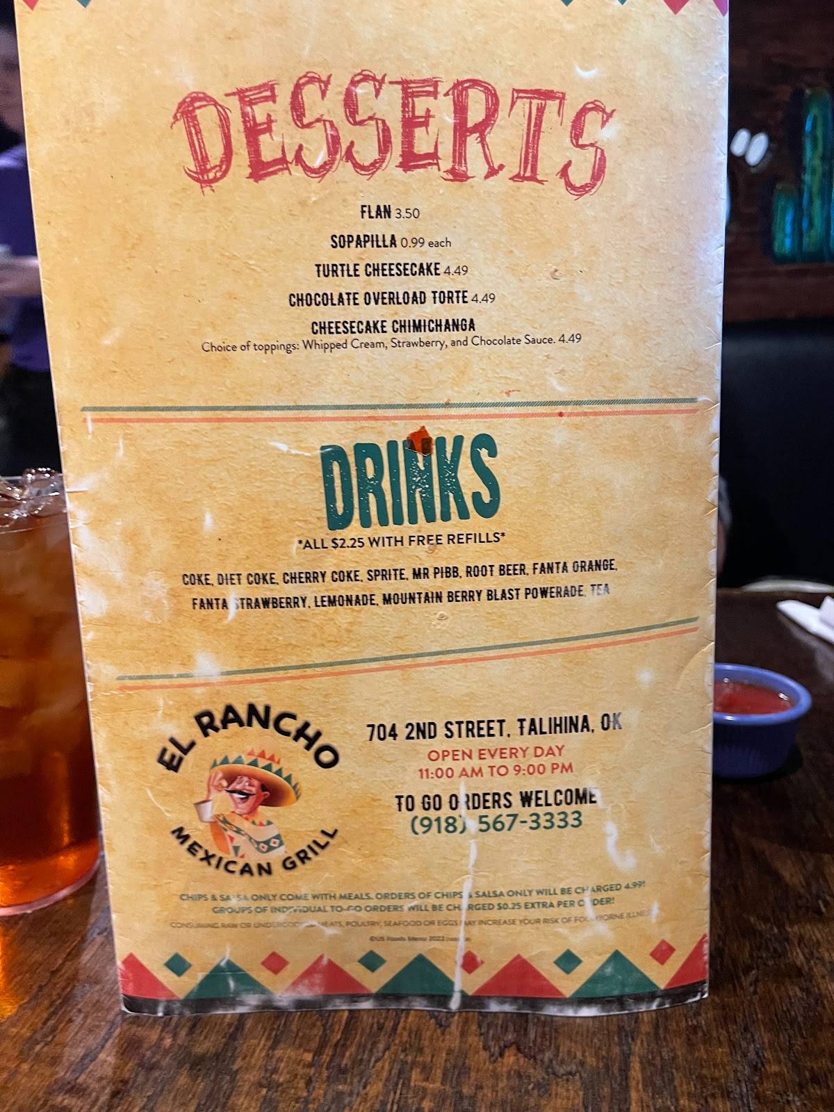Menu at El Rancho Mexican Grill restaurant, Talihina