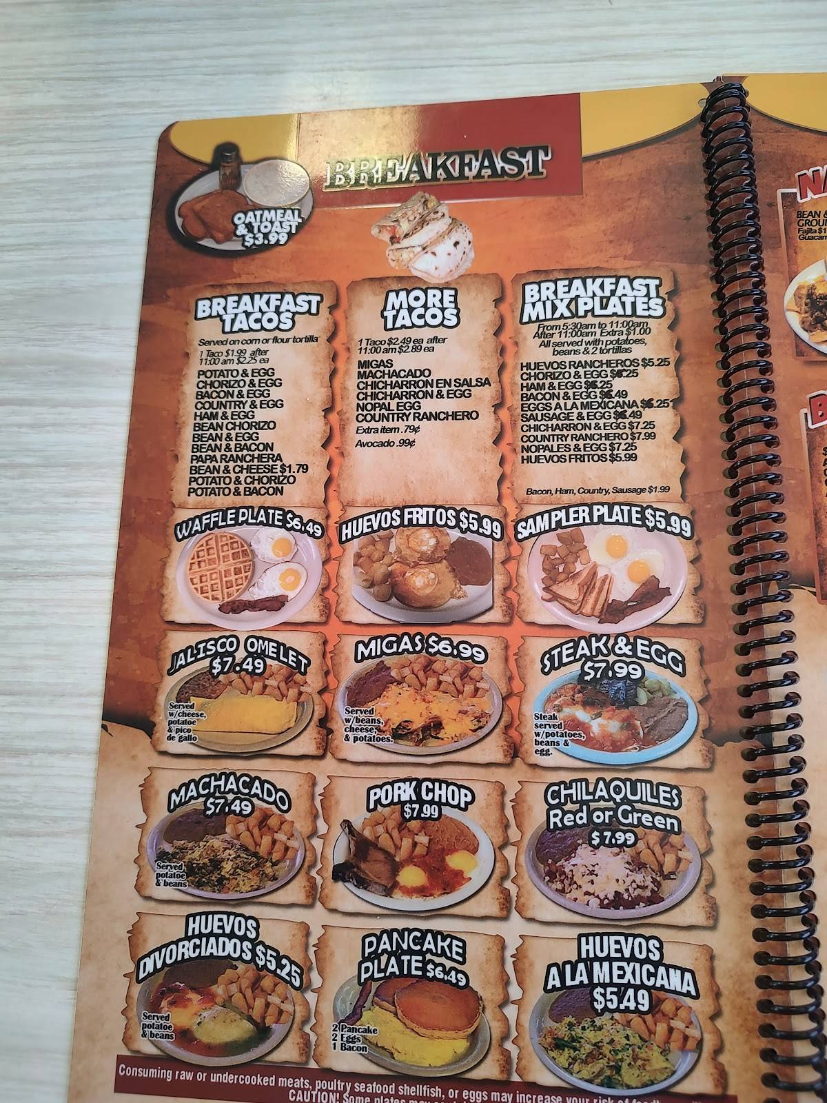 Menu at El Reparo De Jalisco restaurant, San Antonio, 922 S WW White Rd