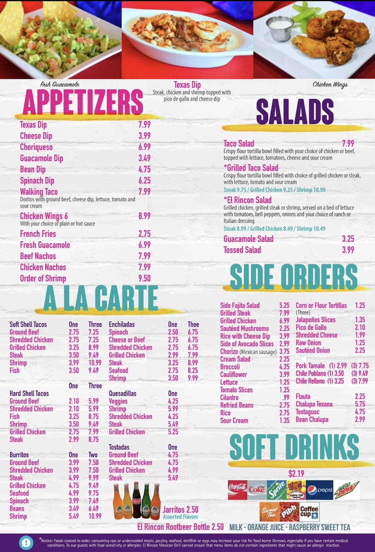 Menu at El Rincon restaurant, Akron