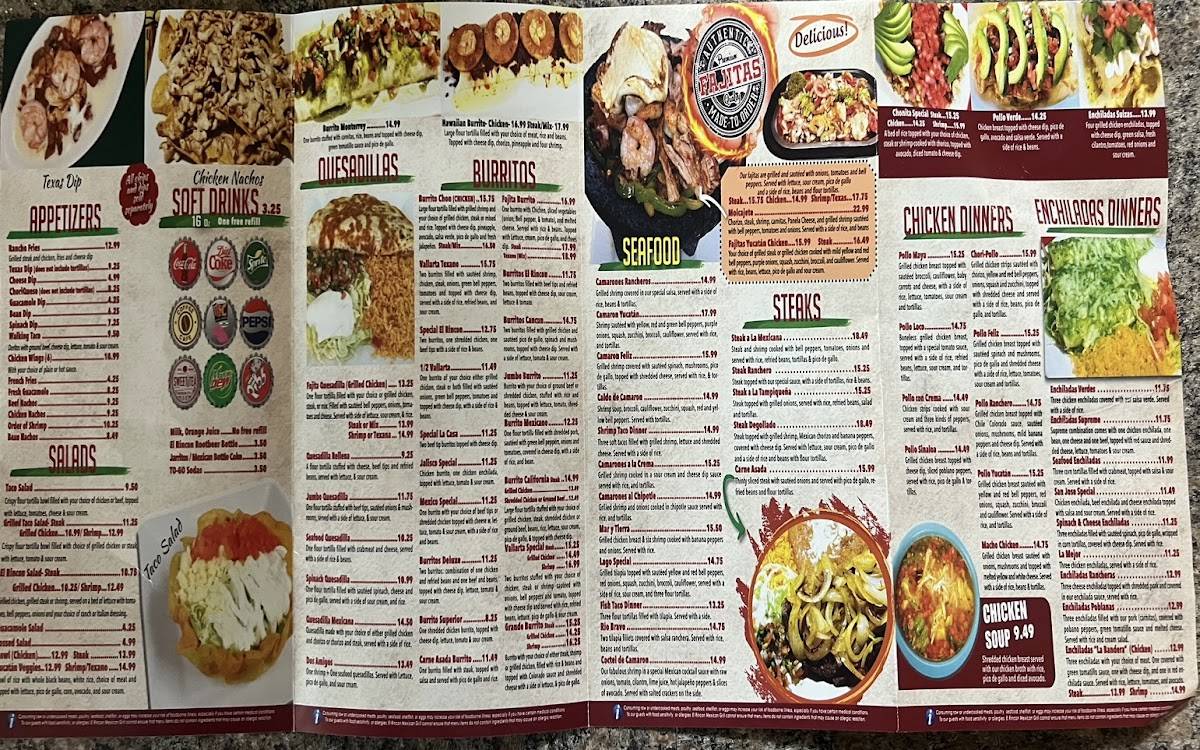 Menu at El Rincon restaurant, Akron