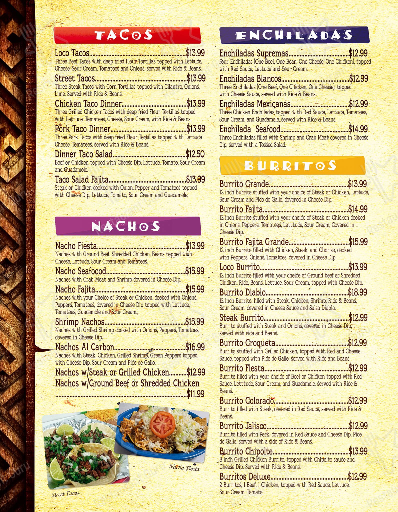 Menu at El Taco Fiesta restaurant, Vandalia