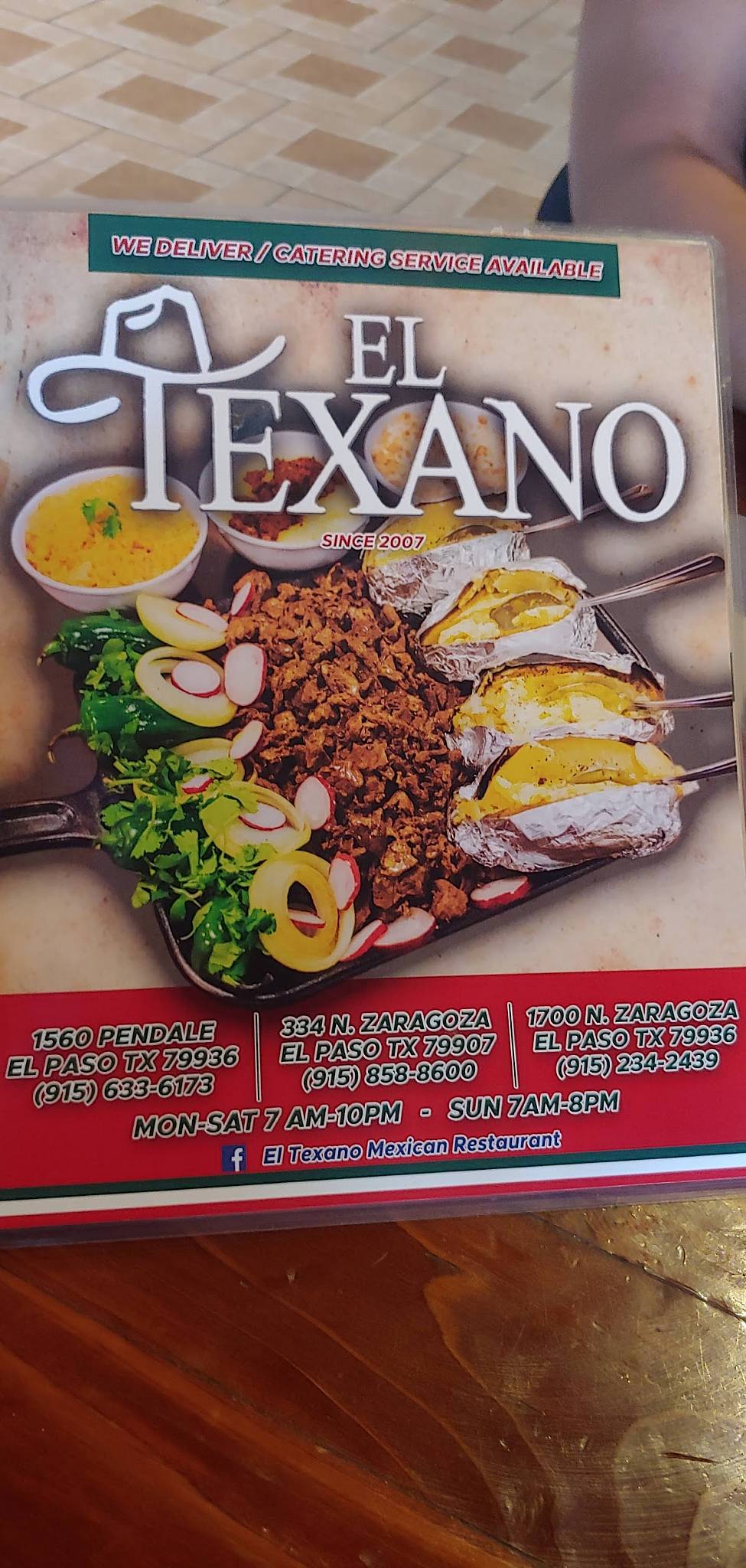 Menu at El Texano Mexican Restaurant, El Paso, Pendale Rd