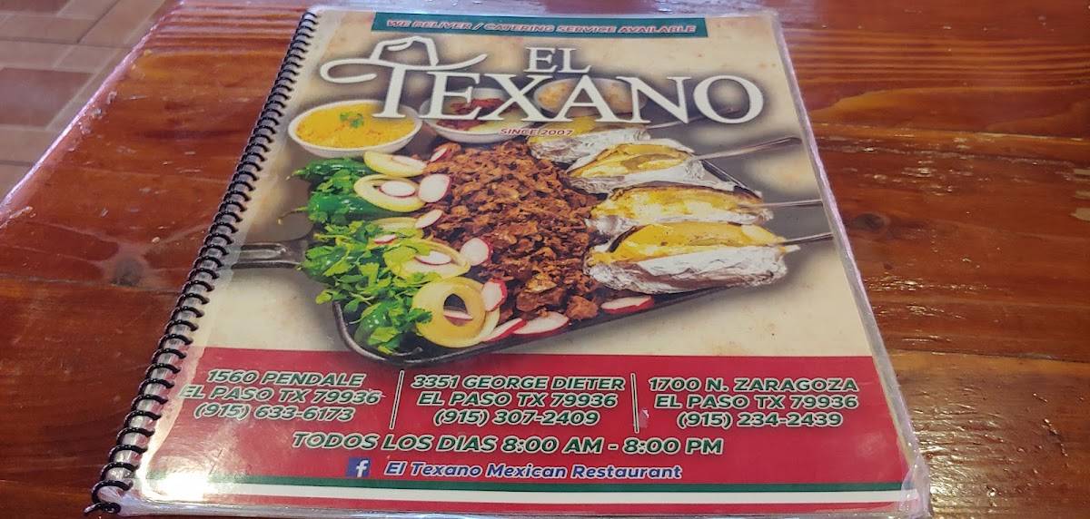 Menu at El Texano Mexican Restaurant, El Paso, Pendale Rd