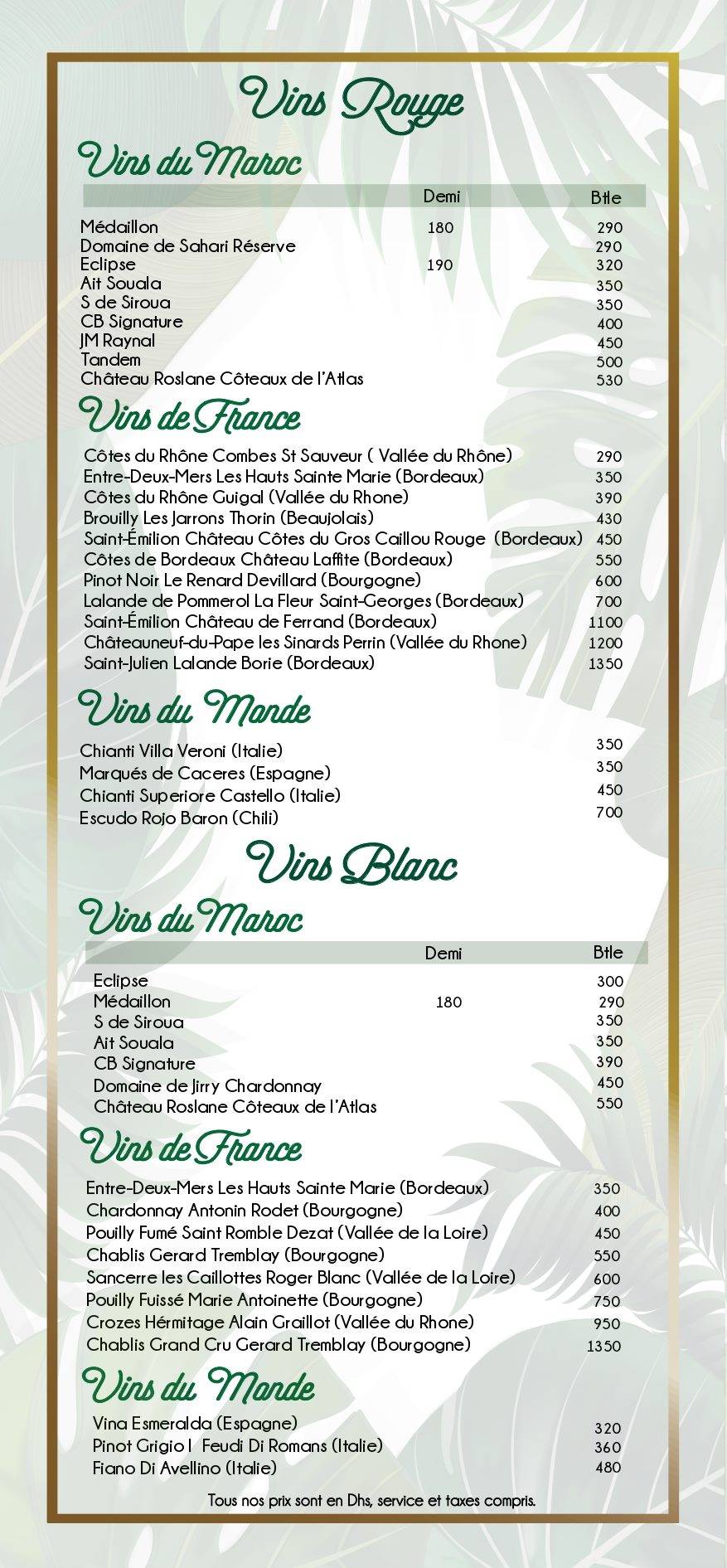 Menu au El Tucan Casablanca restaurant, Casablanca