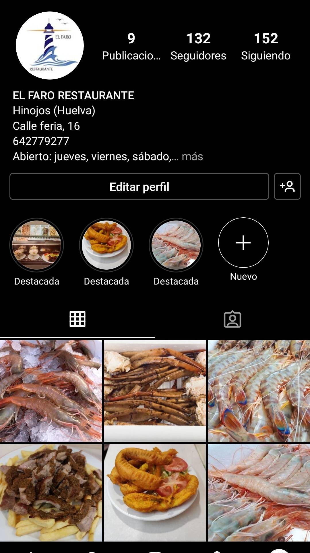 Carta de El faro restaurante Hinojos, Hinojos