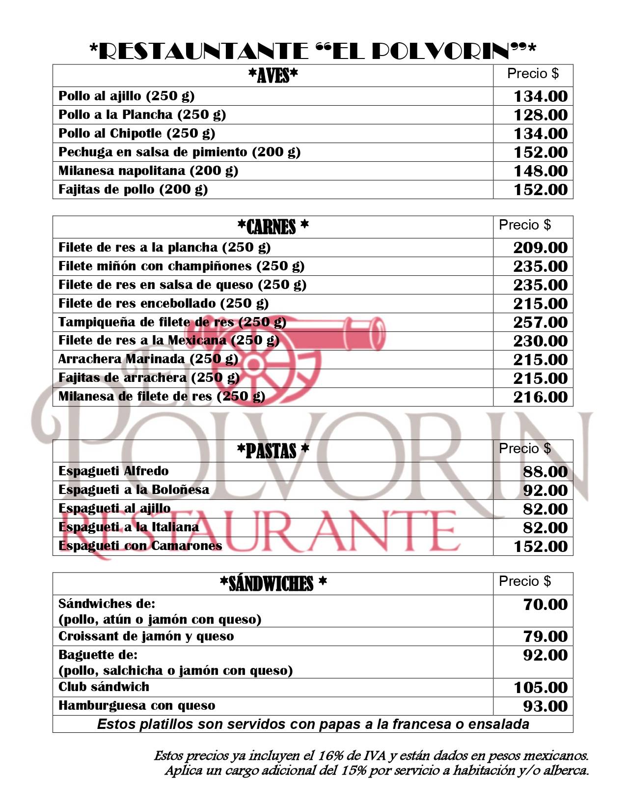 Menu at Restaurante El Polvorin Veracruz, Veracruz