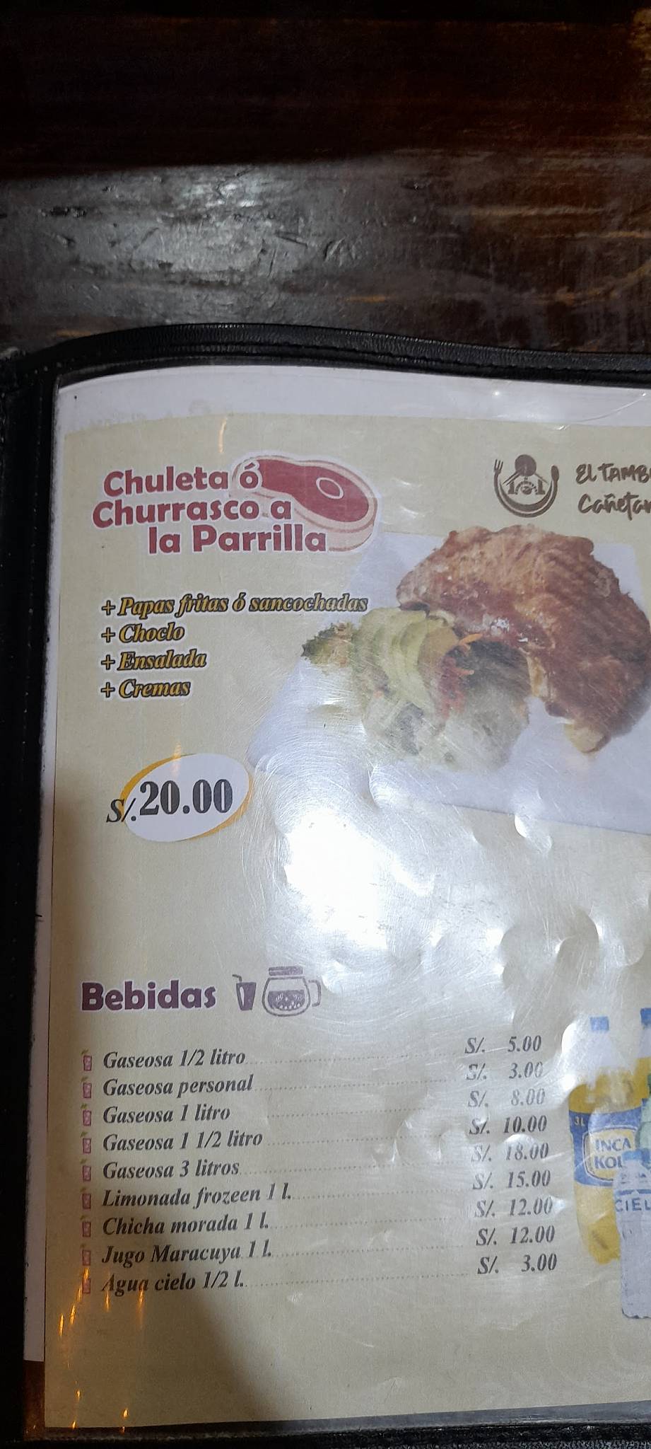 Menu at El tambo cañetano restaurant, San Vicente de Cañete District ...