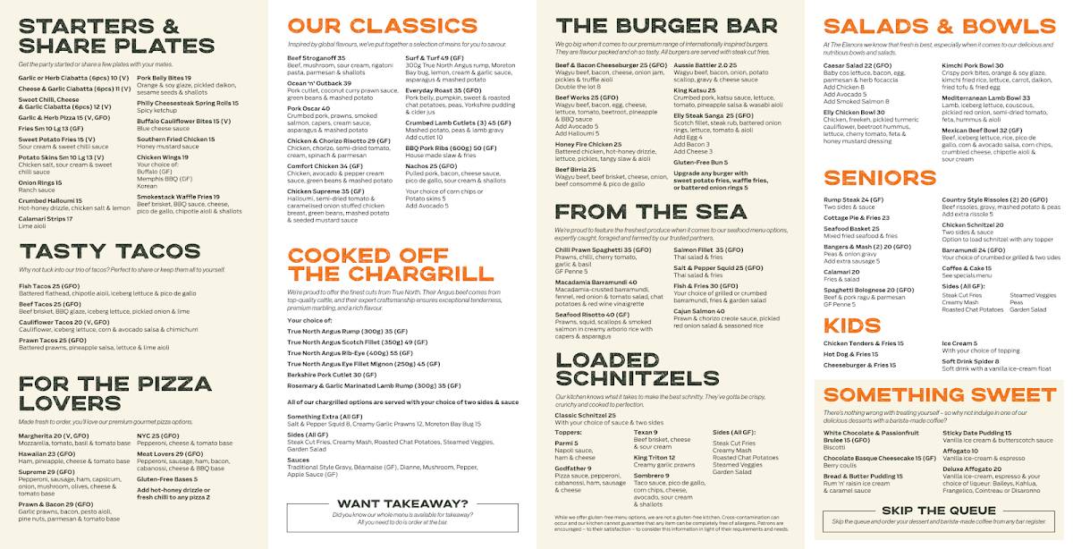 Menu at Elanora Hotel East Gosford pub & bar, East Gosford